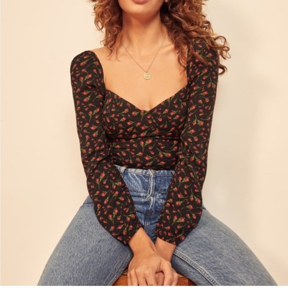 Reformation | Tops | Reformation Reign Top Black Red Sweetheart ...